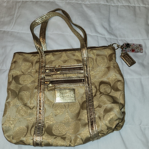 Coach | Bags | Coach Poppy Signature Gold Metallic Tote | Poshmark